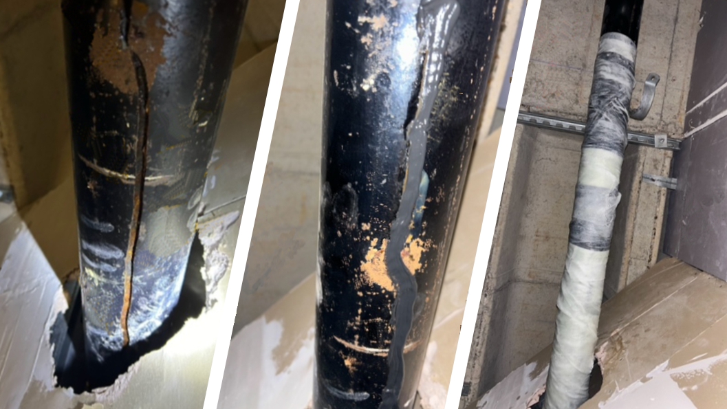 Cracked Cast Iron Downpipe Repair at UK Hospital | Sylmasta.net
